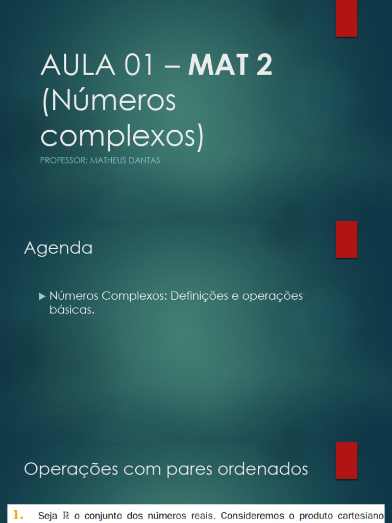 Aula 01 - Números Complexos | PDF | Número complexo | Número real