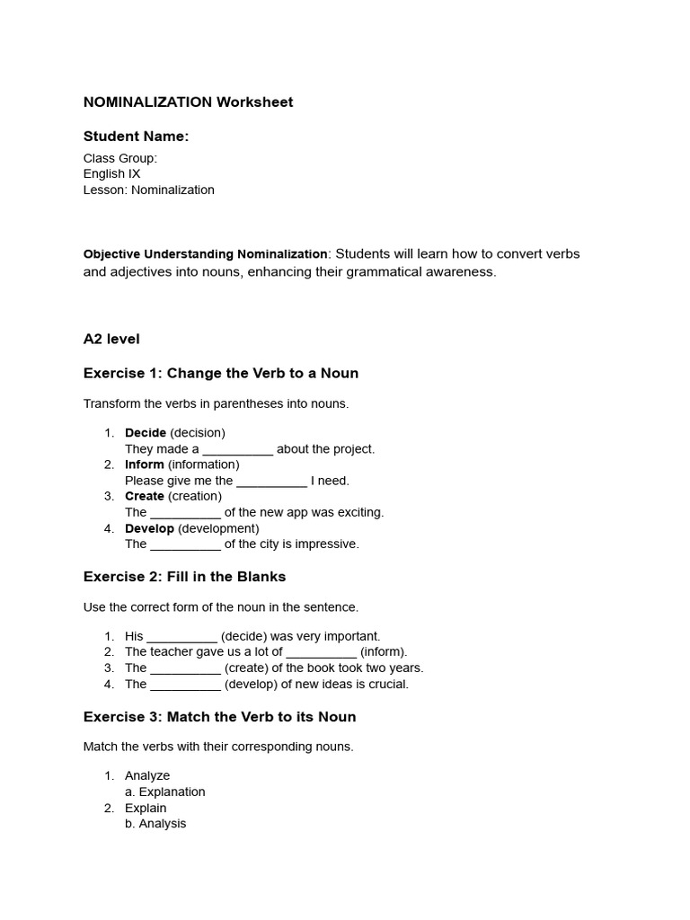 Nominalization Exercises for English IX | PDF | Climate Change ...