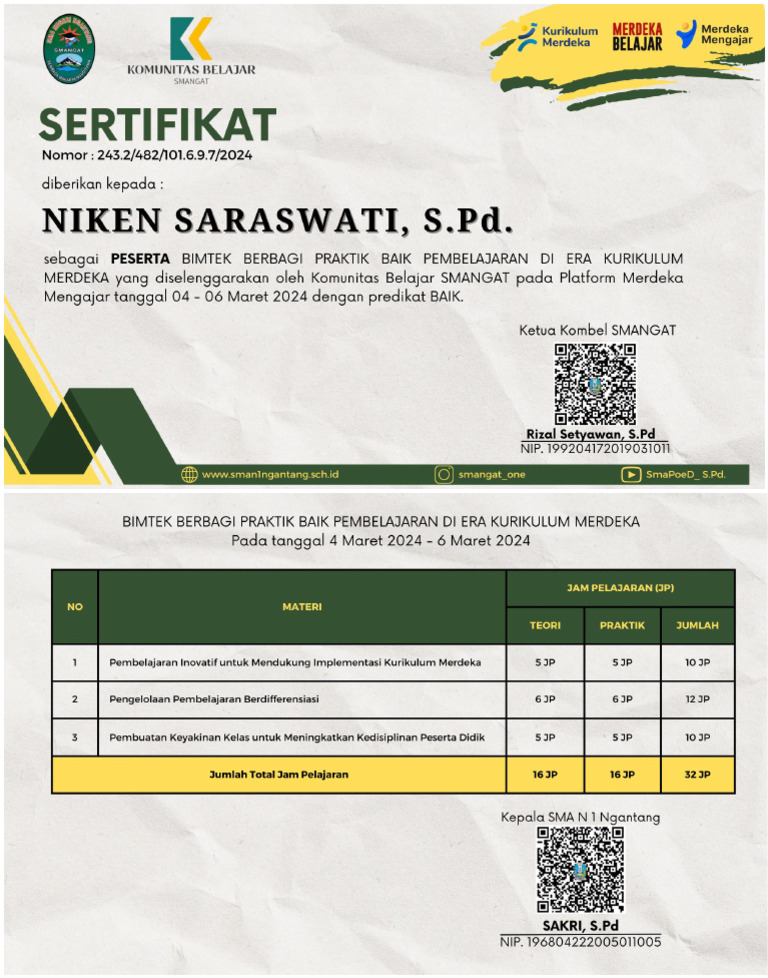 Niken S (Sertifikat)-BIMTEK KURMER (1) | PDF