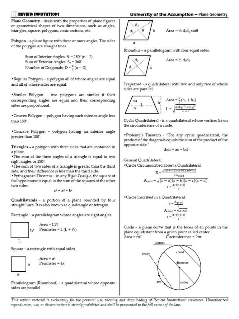 Plane Geometry | PDF | Area | Circle