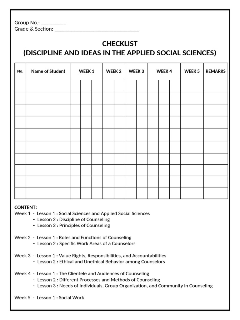 Applied Social Sciences Checklist | PDF