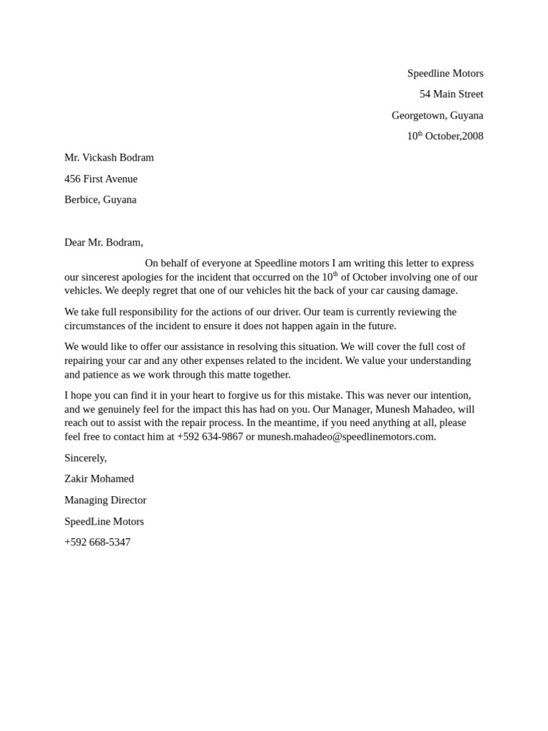 Apology and Repair Offer | PDF