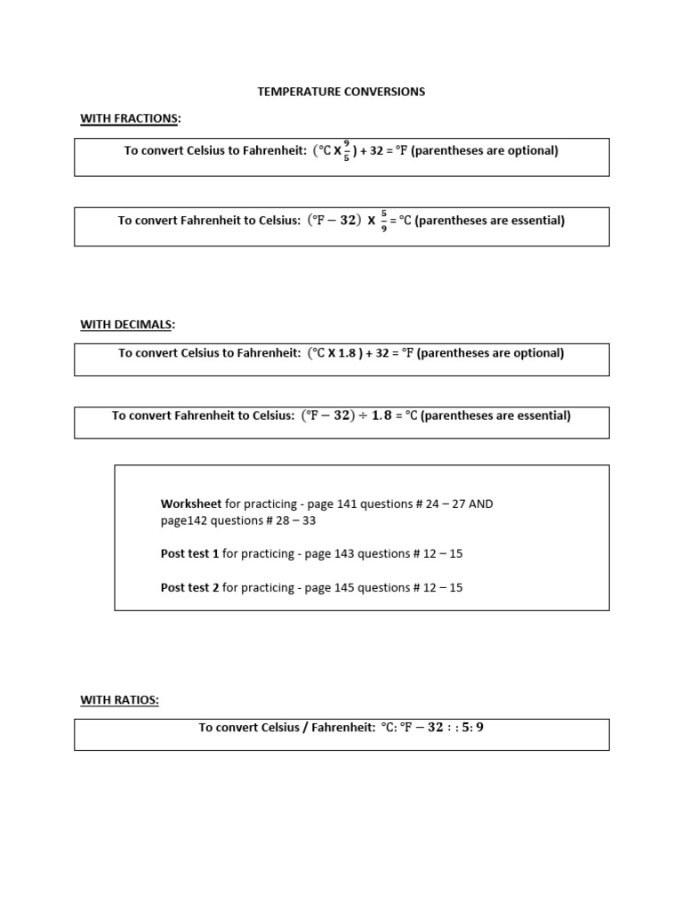 Week 1-2 Temperature Conversions | PDF