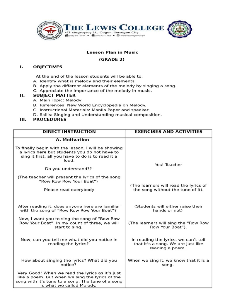 Melody Lesson Plan | PDF | Pitch (Music) | Melody