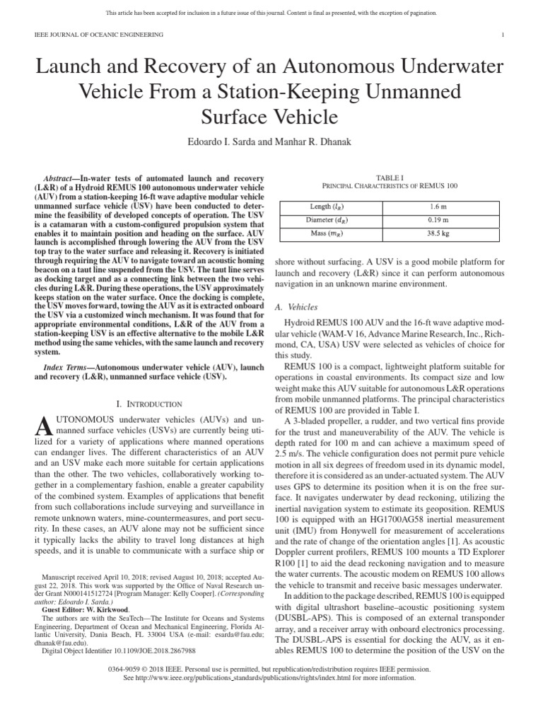 Launch and Recovery of An Autonomous Underwater | PDF