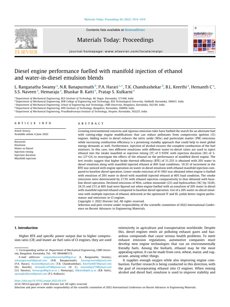 Diesel engine performance fuelled with manifold injection of ethanol ...