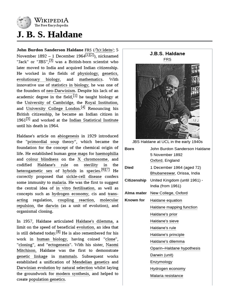 J. B. S. Haldane | PDF | Natural Selection | Enzyme Kinetics