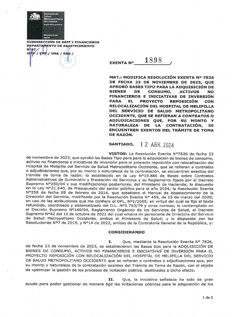Res. Exenta N°1898 Modifica Bases | PDF