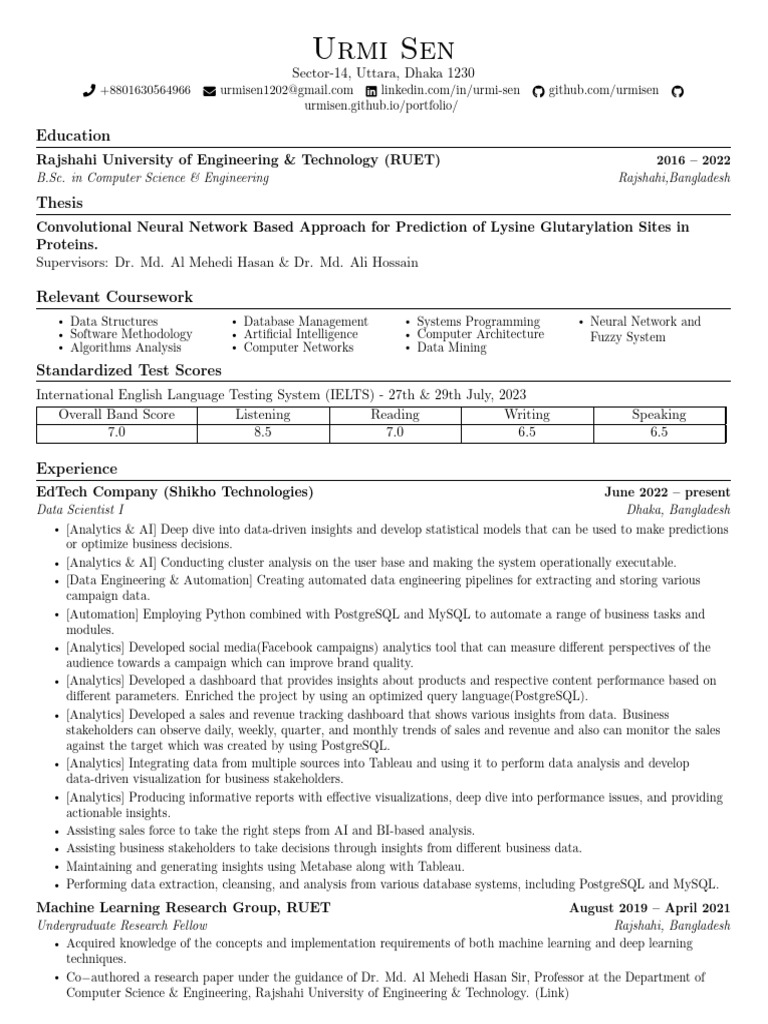 Urmi Sen Updated CV | PDF | Artificial Intelligence | Intelligence (AI) & Semantics