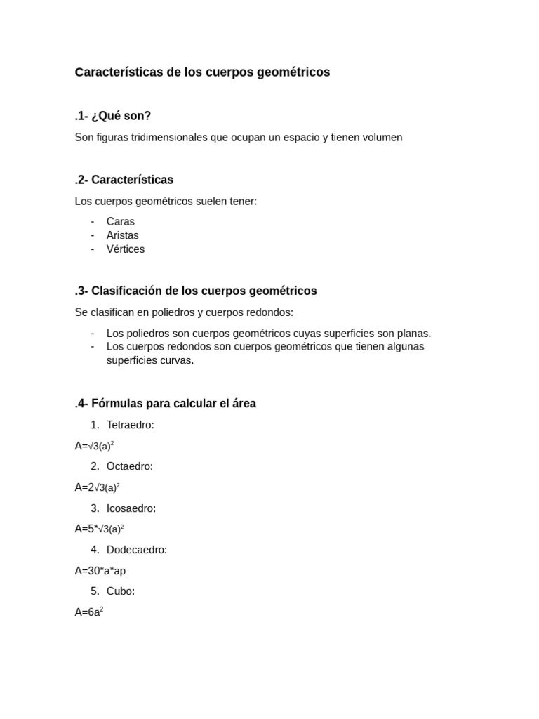 Características de Los Cuerpos Geométricos | PDF | Tetraedro | Formas ...