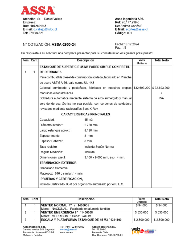 Cot_TK_Comb_45&90m3-M_Assa | PDF | Soldadura | Construcción
