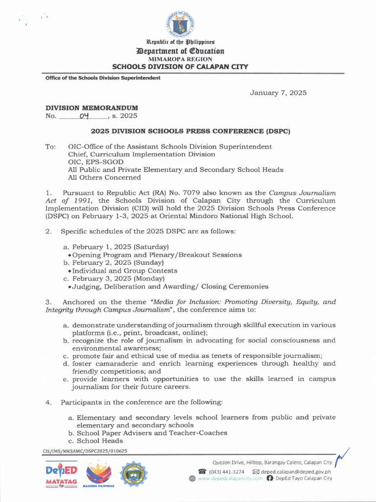 04 2025 Division School Press Conference DSPC | PDF