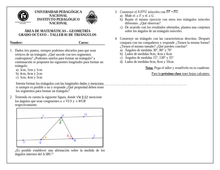 Taller 01 - Propiedades de Triángulos 2 | PDF