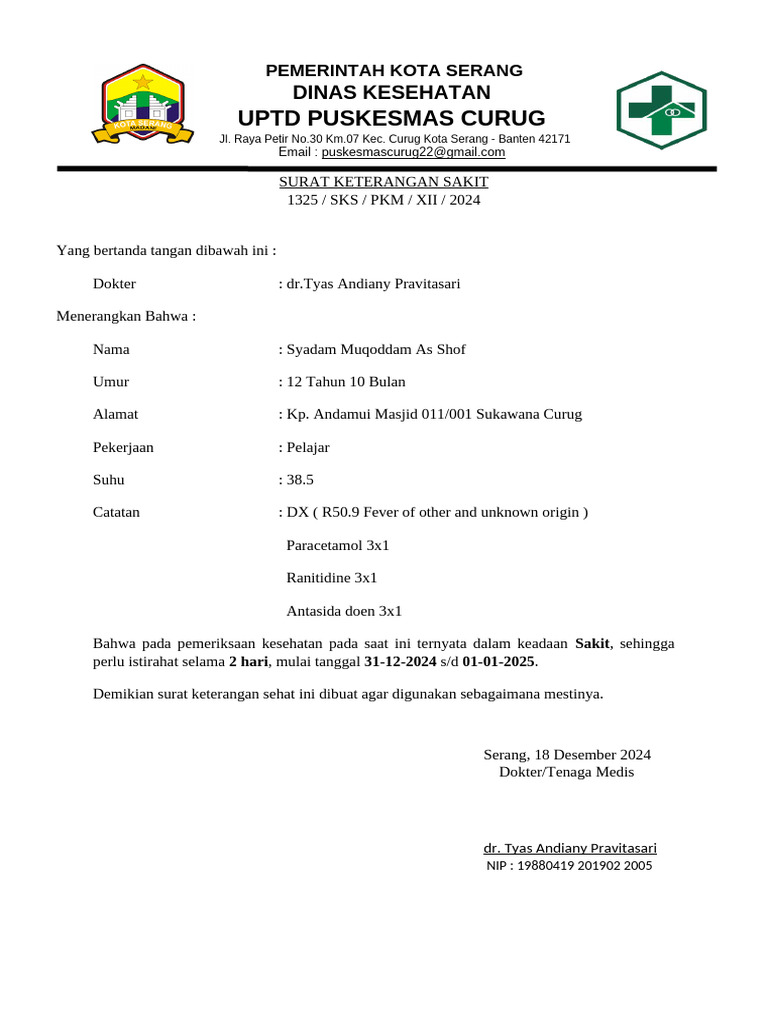Format Surat Keterangan Sakit UPTD Puskesmas Curug | PDF