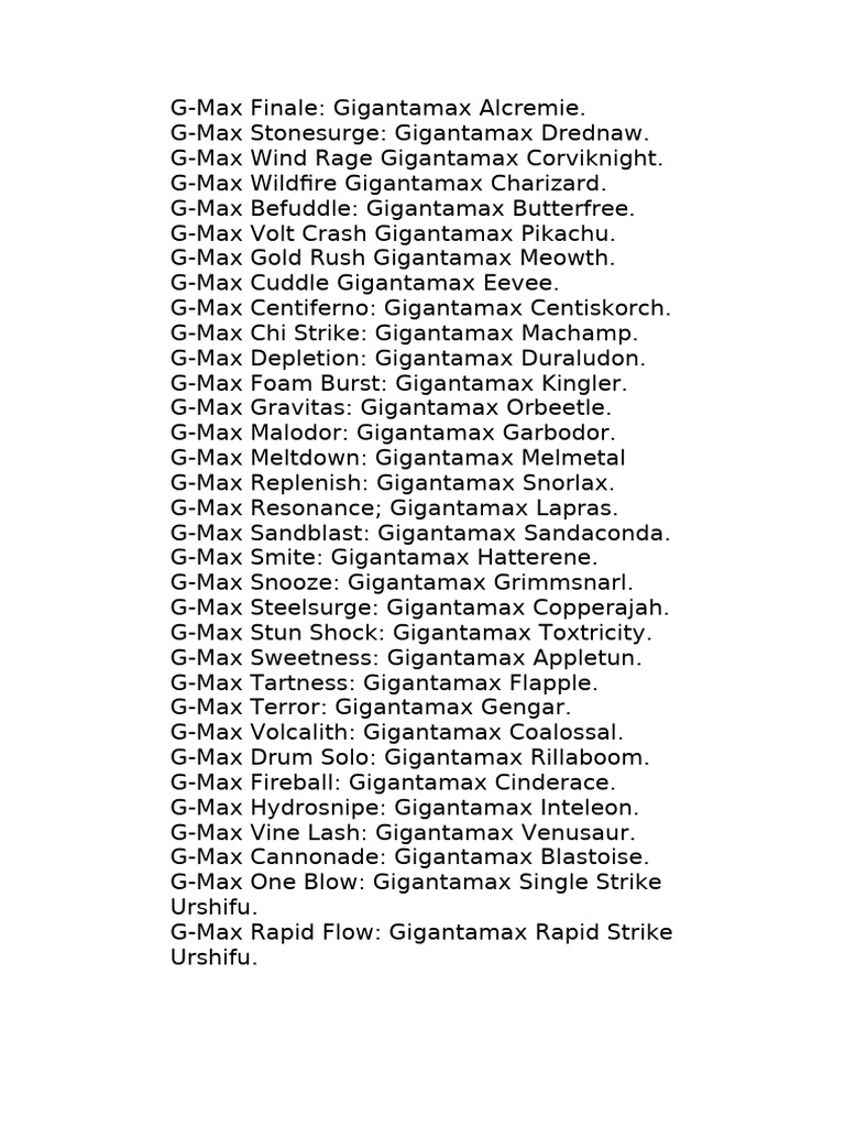 Gigantamax Moves for Pokémon | PDF