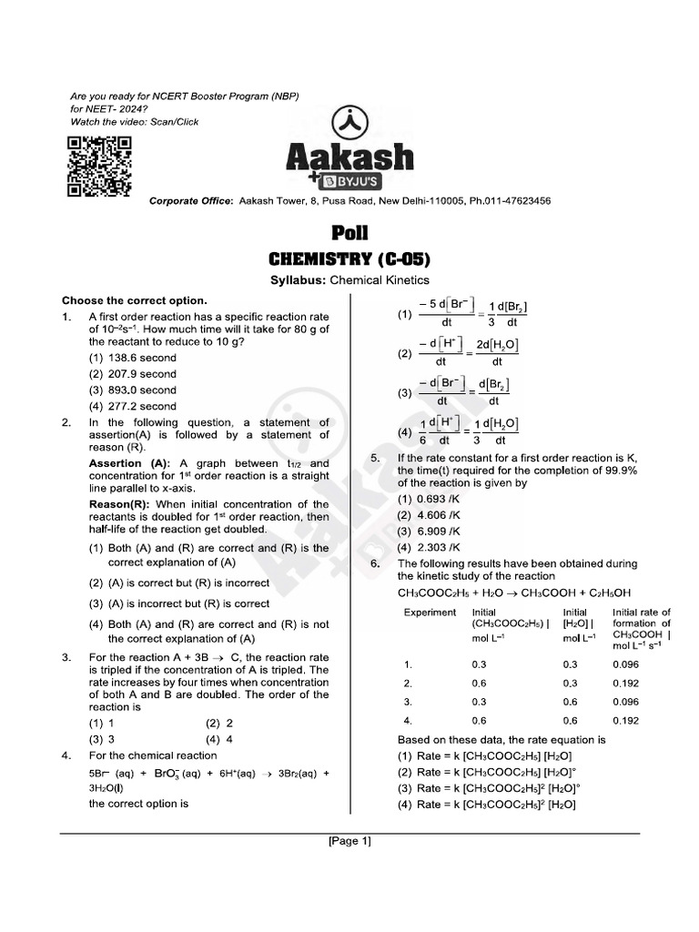 Chemical Kinetics Assignment 2 | PDF