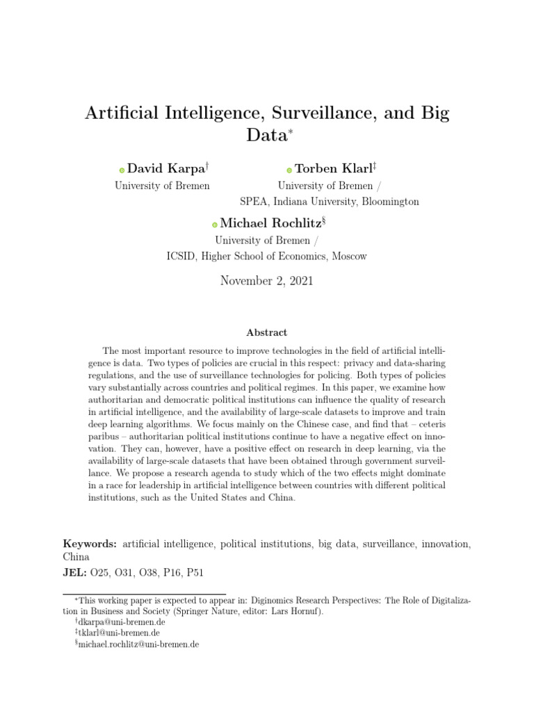 Artificial Intelligence, Surveillance, and Big Data | PDF | Motivation ...