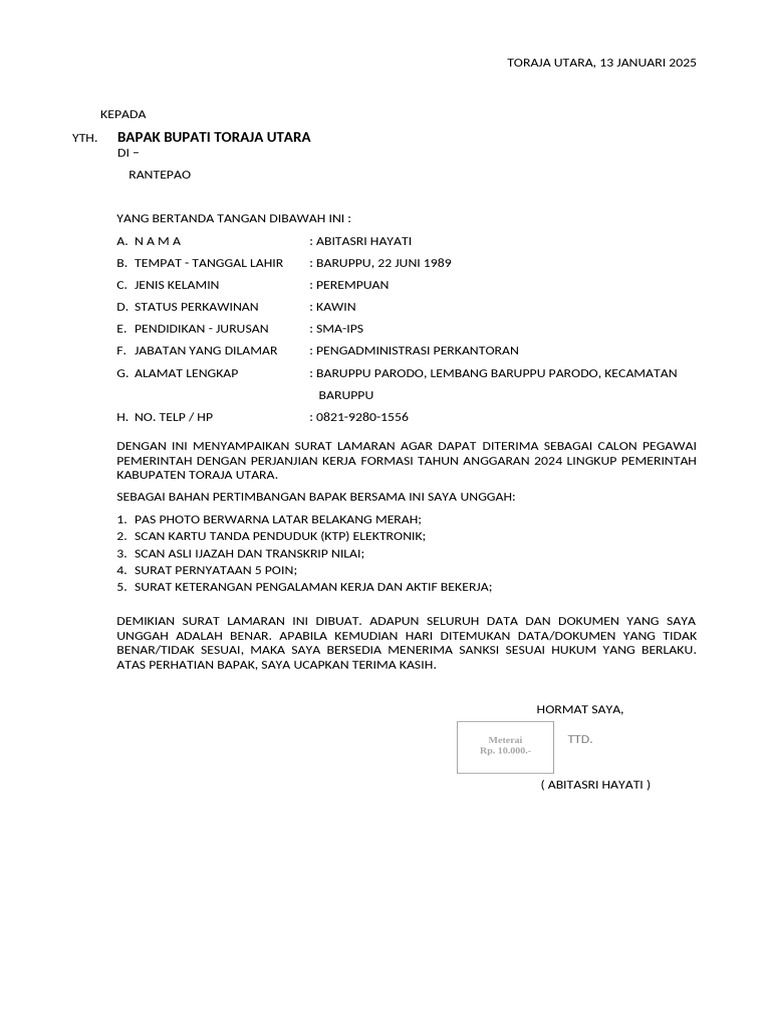 1. Format Surat Lamaran CPPPK 25 | PDF