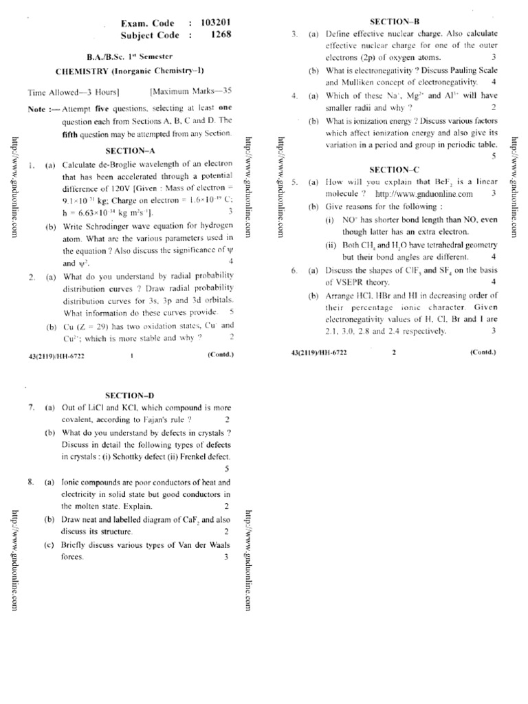 Ba BSC 1 Sem Chemistry Inorganic Chemistry 1 1268 Dec 2019 Merged | PDF