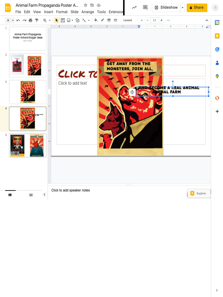 Animal Farm Propaganda Poster ArtworkSlogan Ideas - Google Slides 2 | PDF