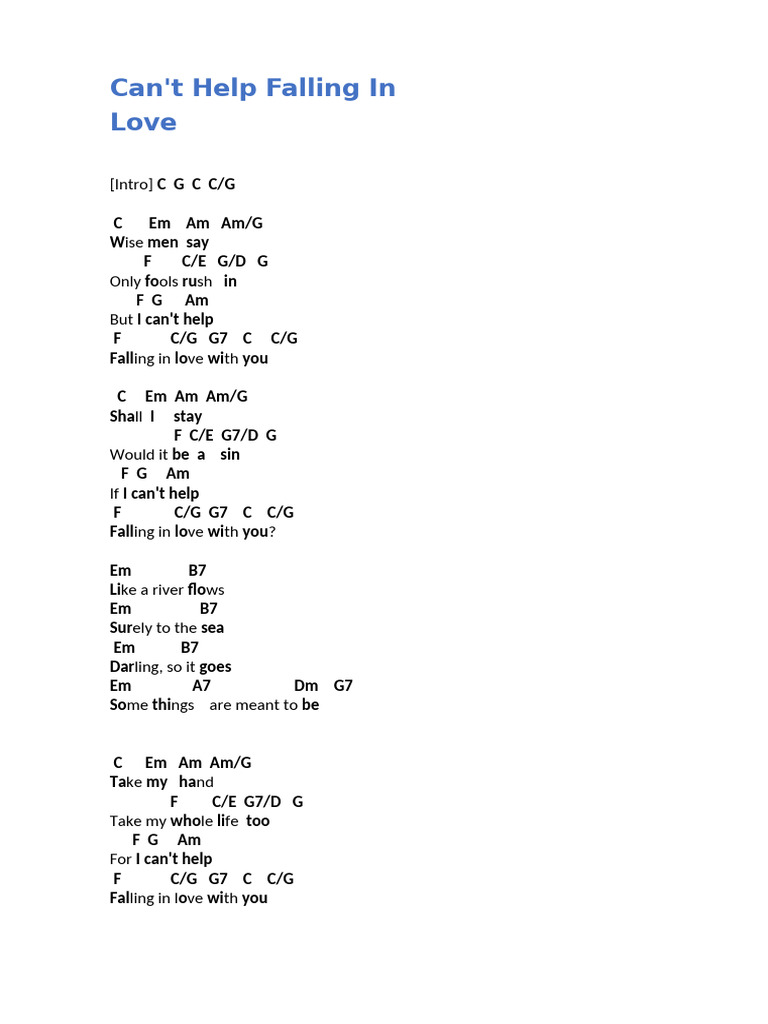 Can't Help Falling In Love Lyrics | PDF