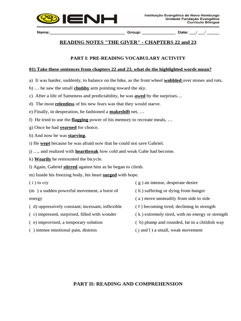 "The Giver: Chapters 22-23 Notes" | PDF