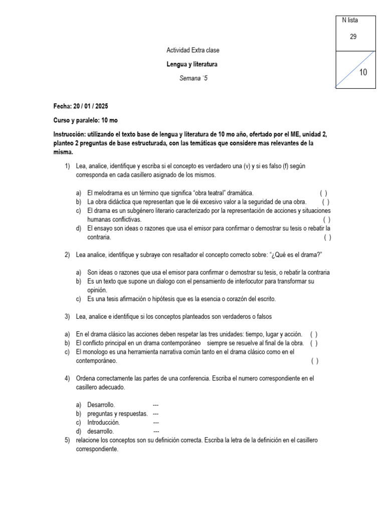 actividad lengua decimo EGB | PDF | Ensayos