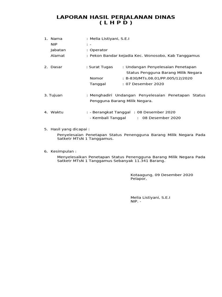 Laporan Hasil Perjalanan Dinas | PDF