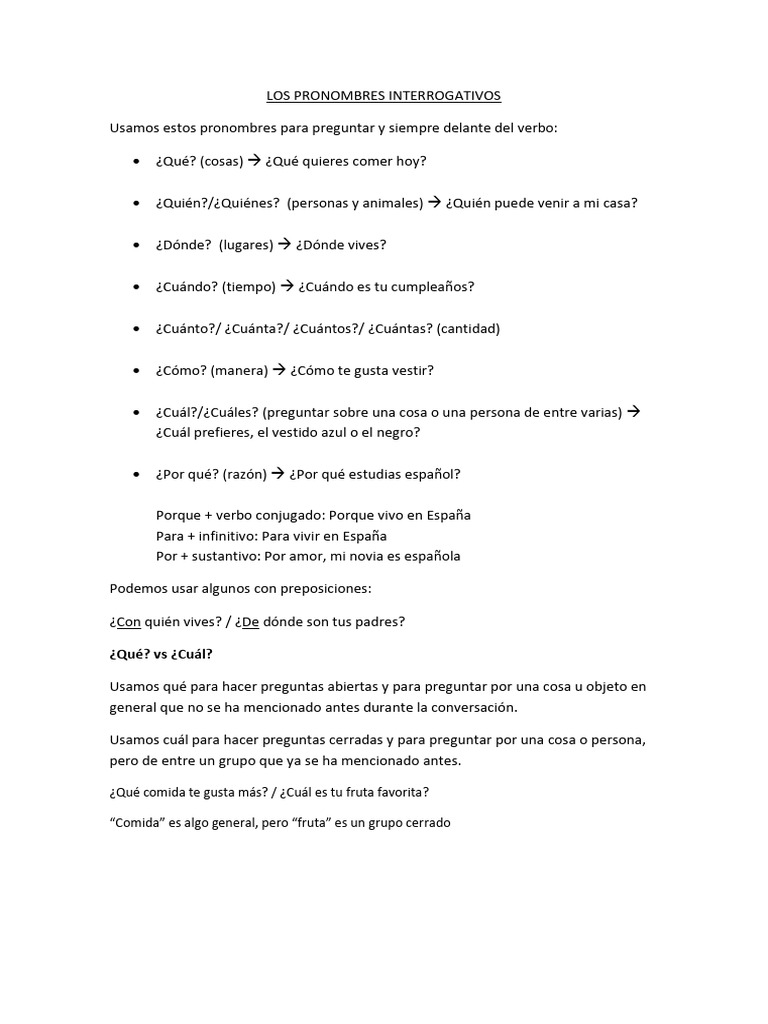 LOS PRONOMBRES INTERROGATIVOS | PDF