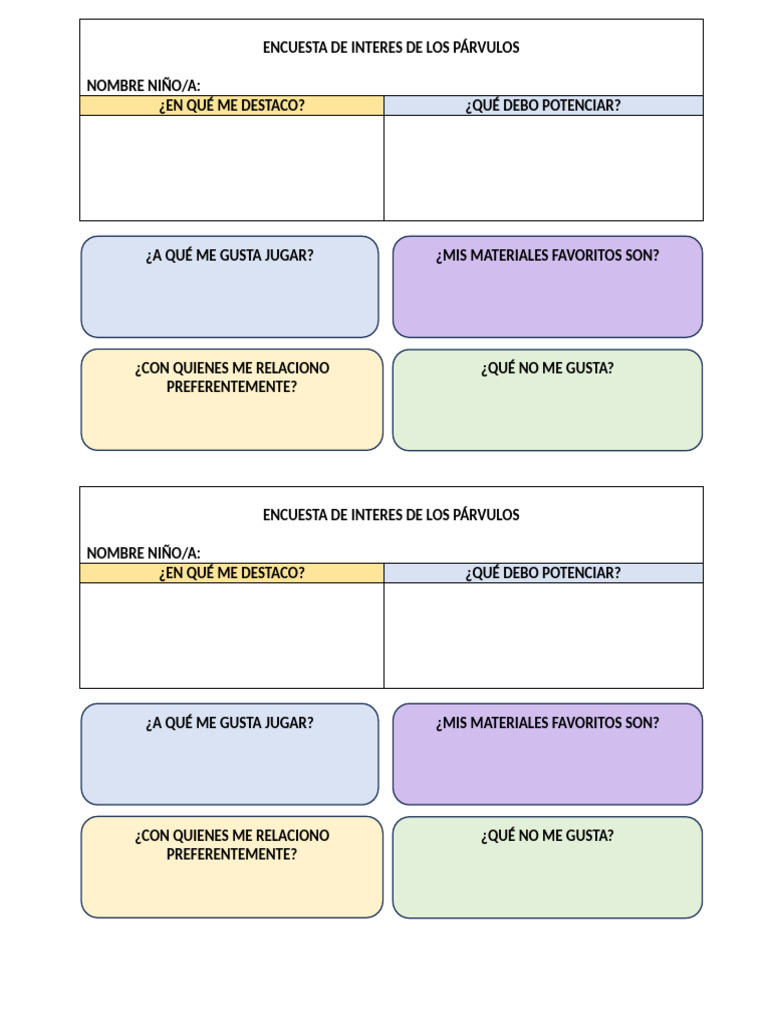 Encuesta de Interes de Los Párvulos | PDF