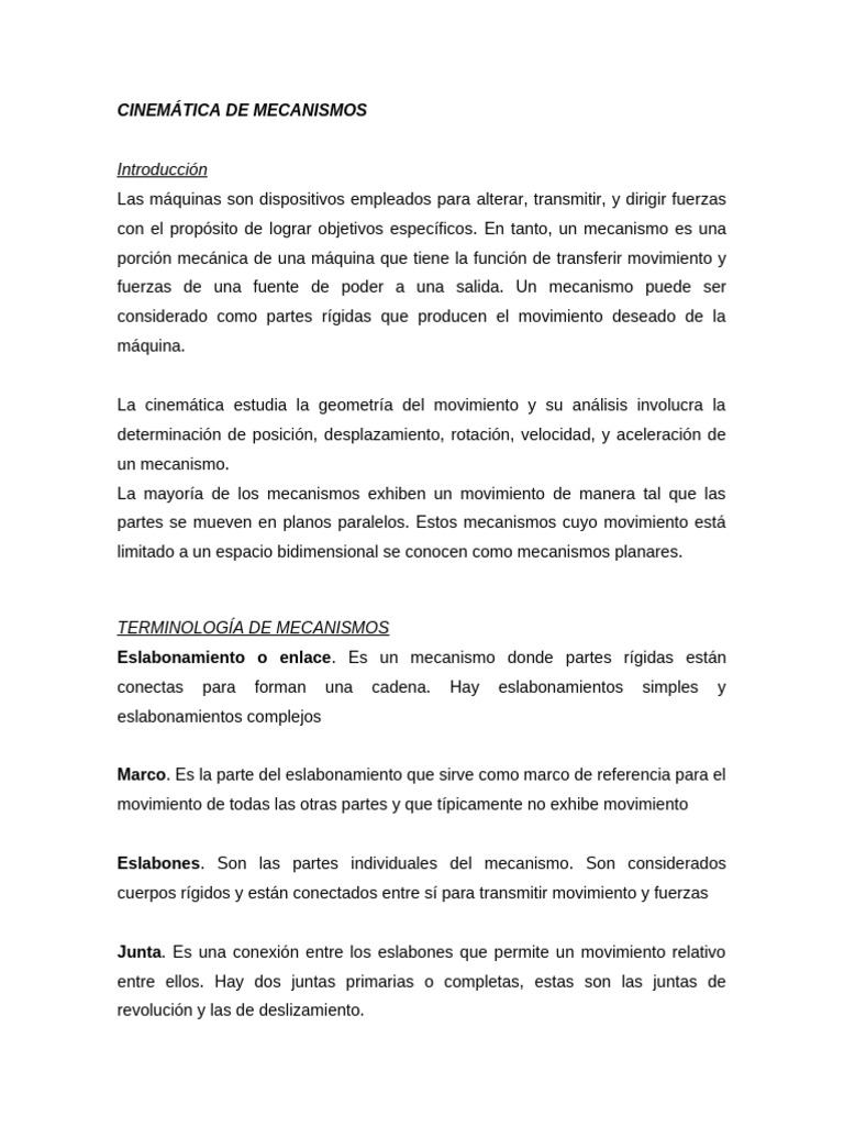 Cinemática de Mecanismos | PDF | Aceleración | Las leyes del movimiento ...