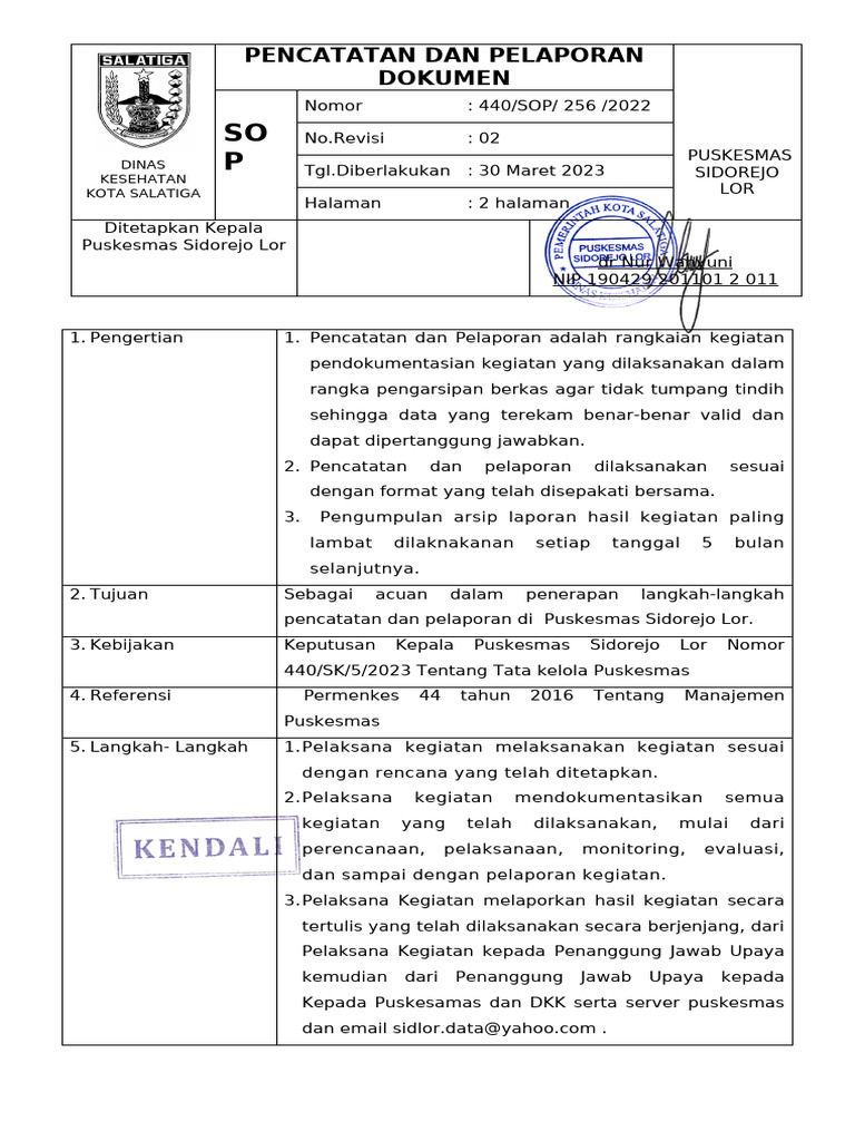 256.SOP PENCATATAN DAN PELAPORAN DOKUMEN - Rev 2 | PDF