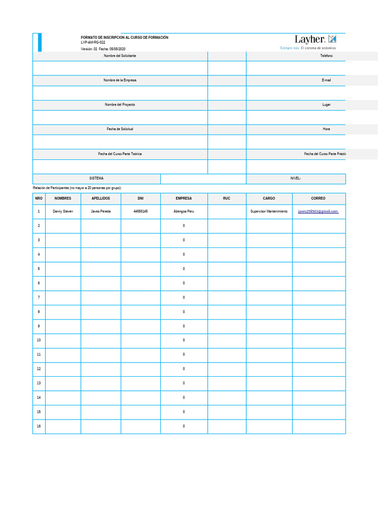LYP AM RG 022 Formato de InscripciónDanny | PDF