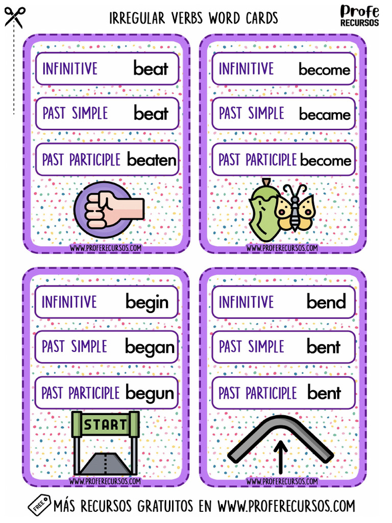 Irregular-Verbs-Tarjetas(www.proferecursos.com) | PDF