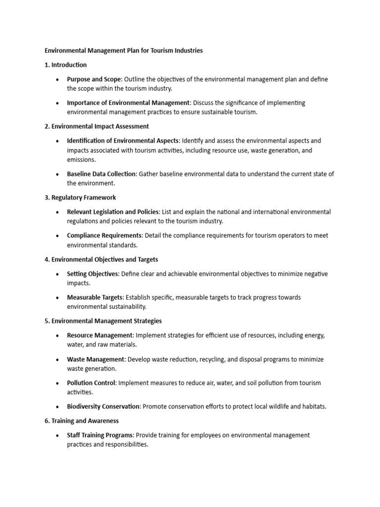 Tourism Industry Environmental Plan | PDF | Sustainability | Environmental Resource Management