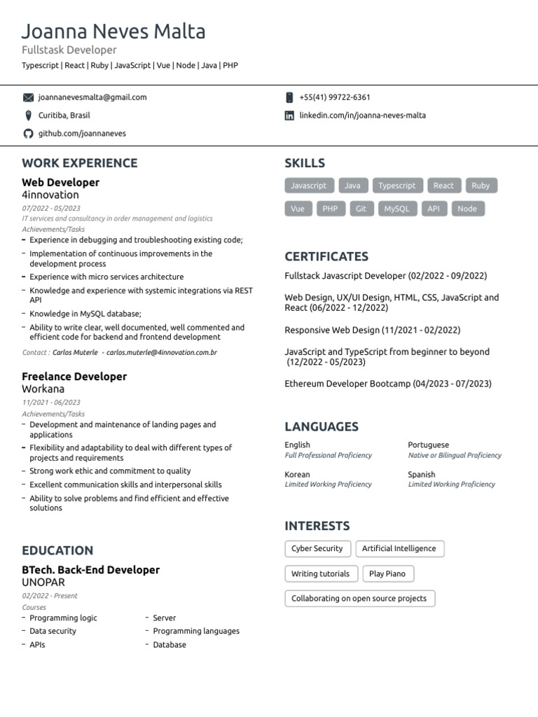 Joanna_s Resume | PDF | Web Design | Java Script