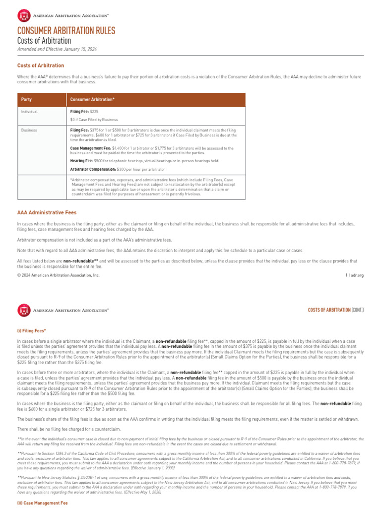 Consumer Fee Schedule 3 | PDF | Arbitration | Arbitral Tribunal