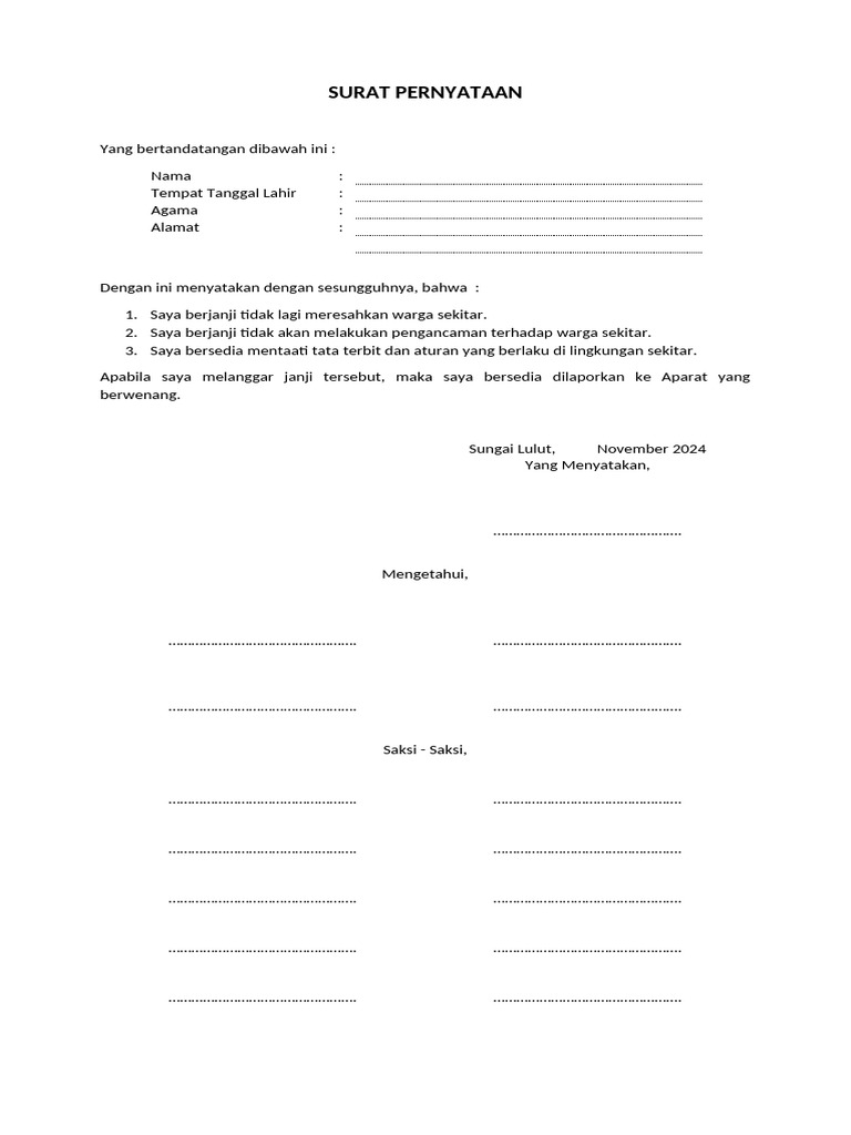 Surat Pernyataan Orang Gila | PDF