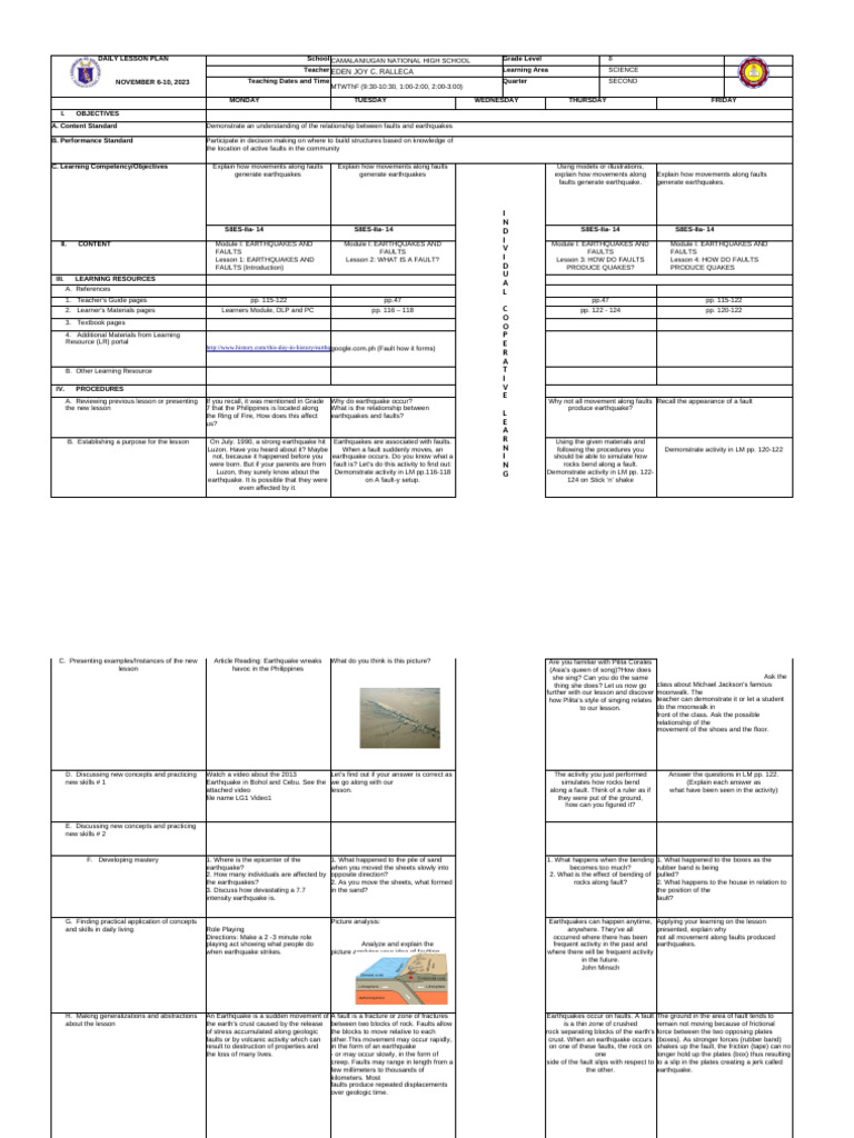 Grade 8 2QDLL1st Week | PDF | Earthquakes | Fault (Geology)