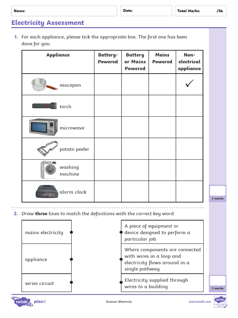 T SC 1647272429 Science Electricity Year 4 Assessment Test - Ver - 2 ...