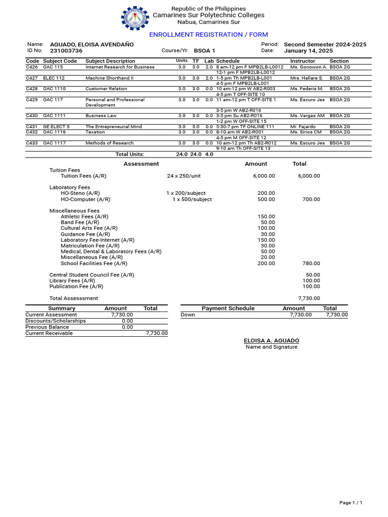 Aguado, Eloisa Avendaño Second Semester 2024-2025 231003736 Bsoa 1 January 14, 2025 | PDF ...