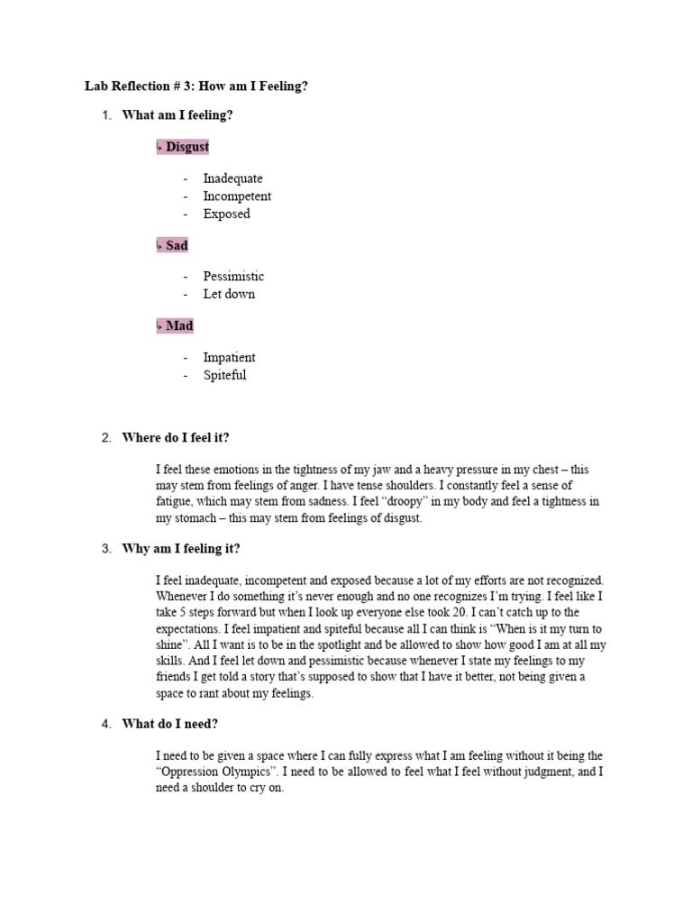 Understanding My Emotions: A Reflection | PDF