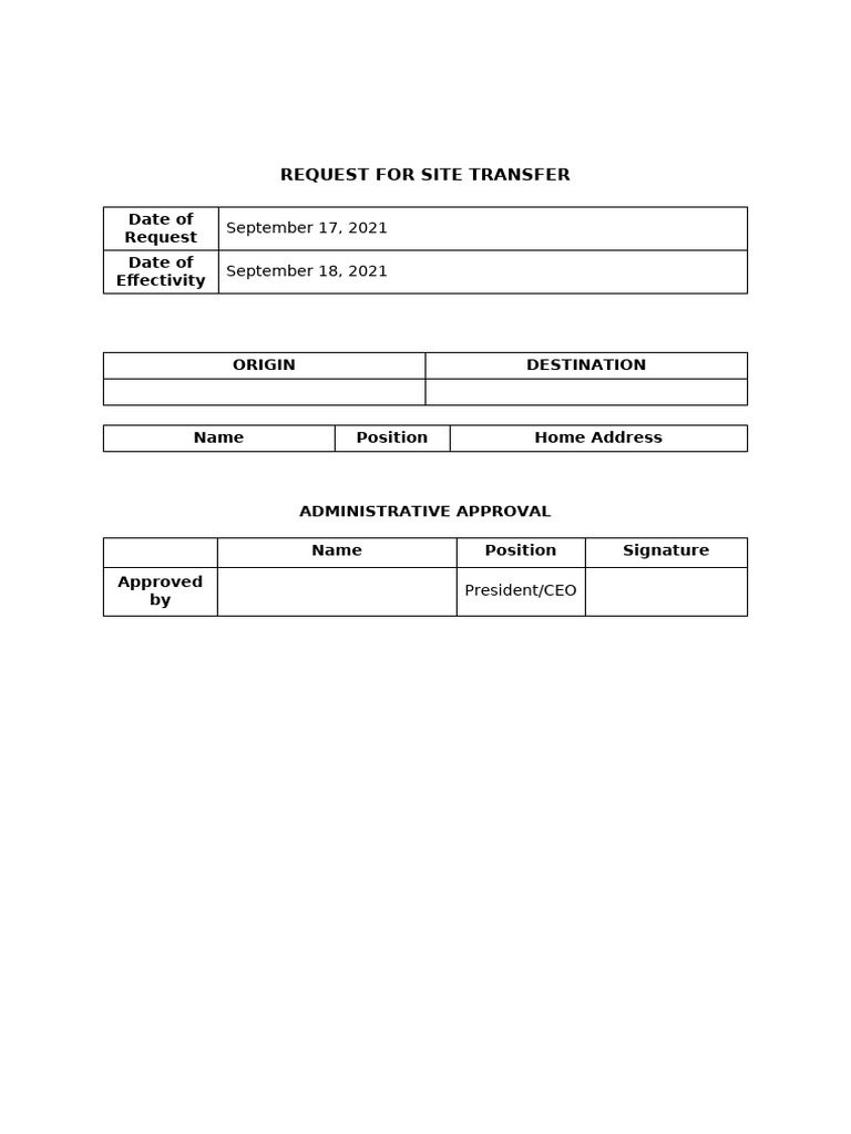 Site Transfer Form | PDF