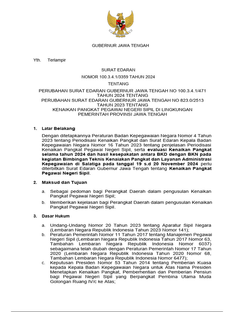 Surat Edaran Kenaikan Pangkat PNS 2024 | PDF