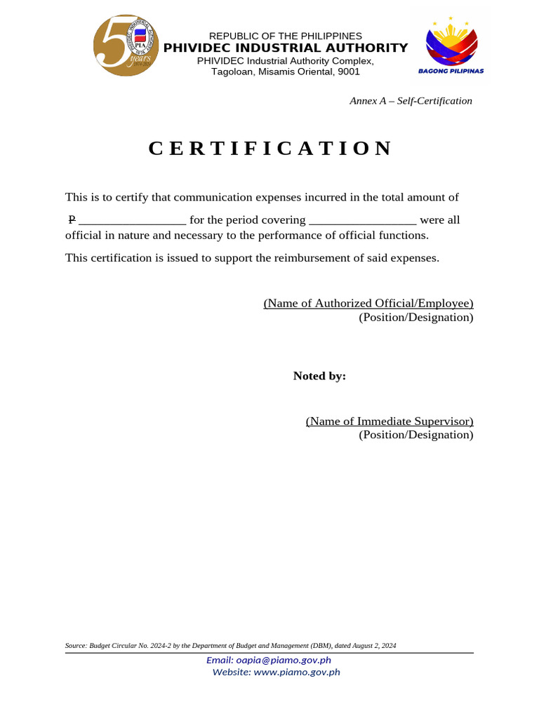 Self-Certification for Communication Expenses | PDF