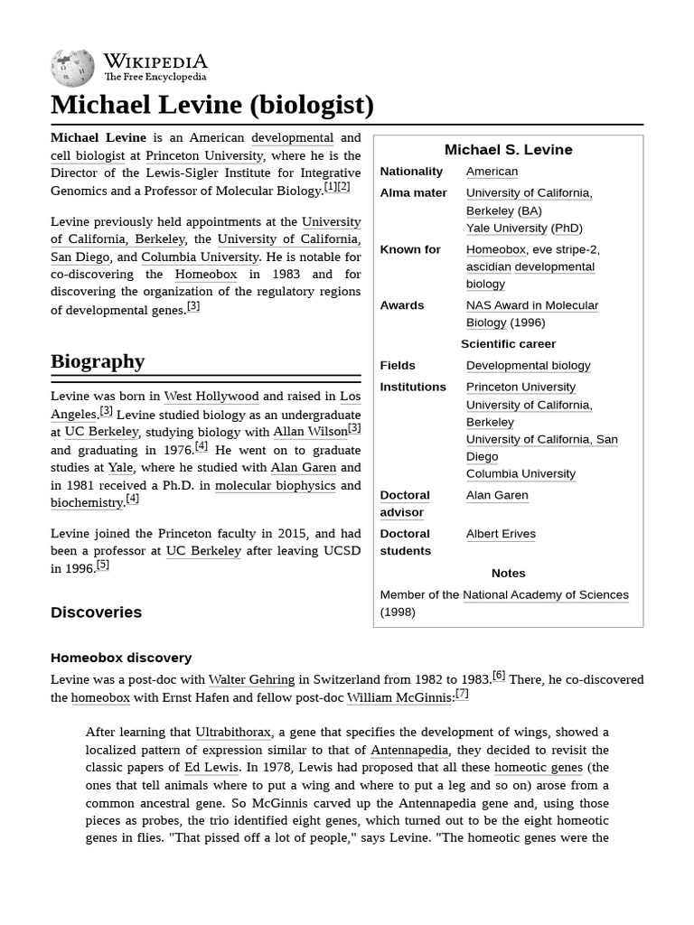 Michael Levine (Biologist) | PDF | Life Sciences | Biology