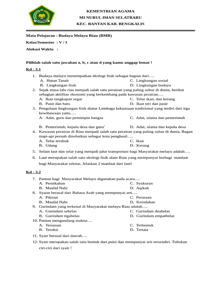 Soal BMR Kelas 5 | PDF