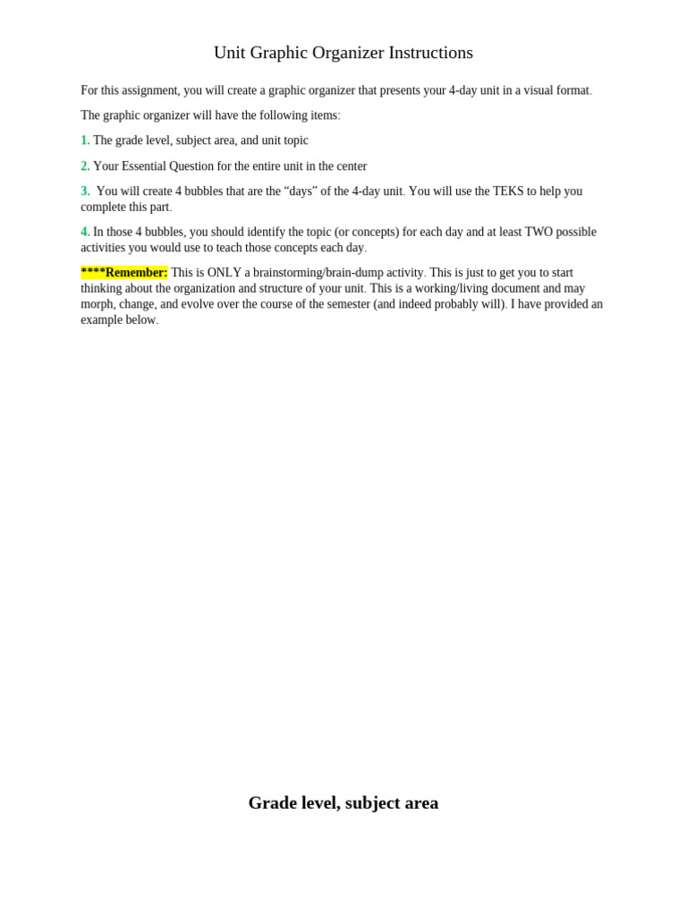 4-Day Unit Graphic Organizer Guide | PDF