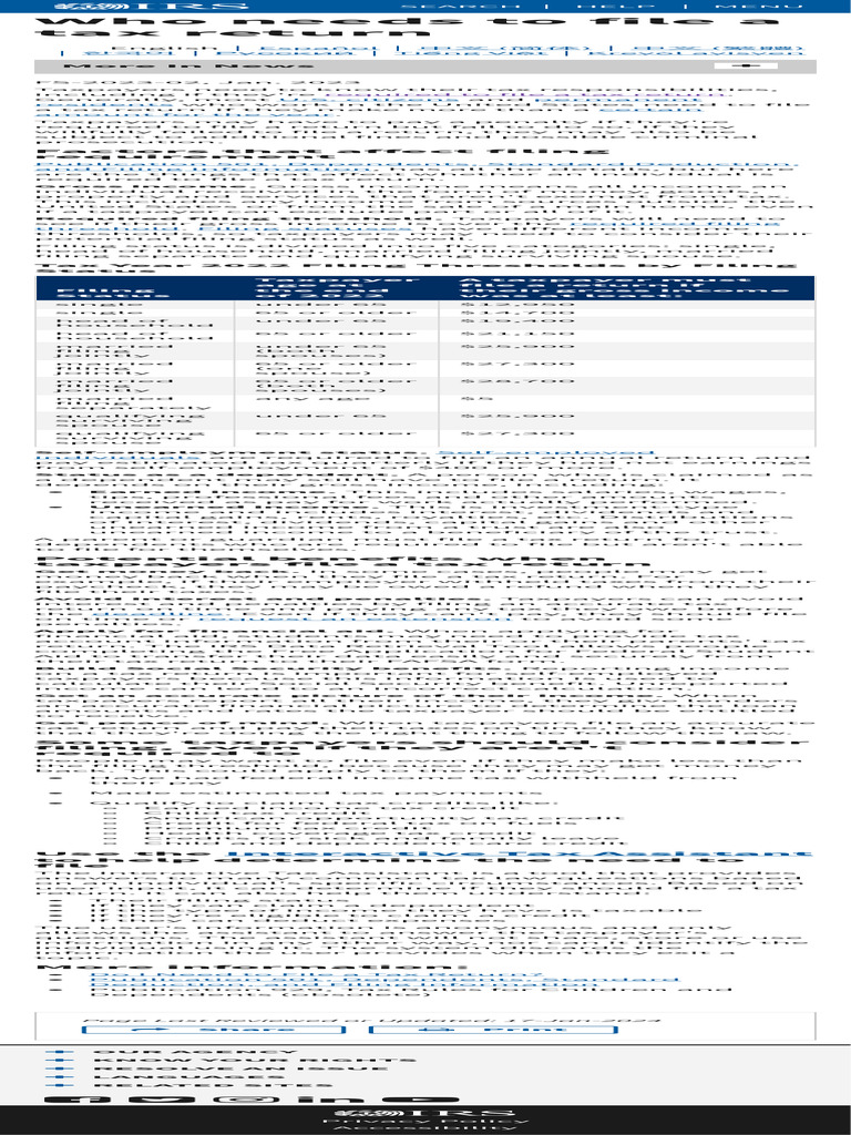 Who Needs To File A Tax Return Internal Revenue Service | PDF | Taxes ...