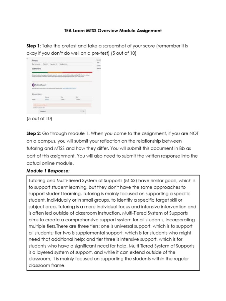 TEA Learn MTSS Overview Module Assignment | PDF | Emotional Self Regulation | Cognition